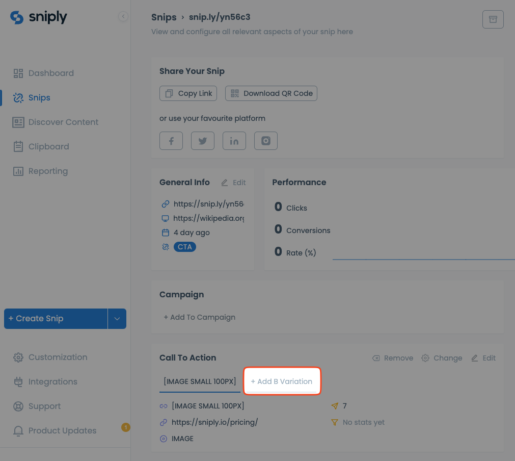 How do I add an A/B Variation? – Sniply